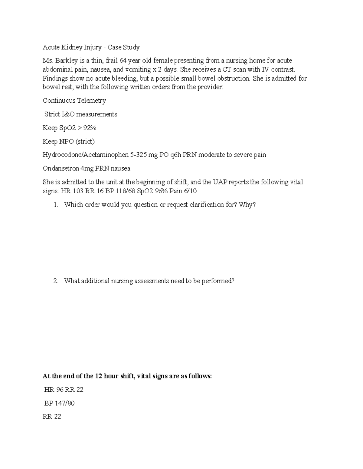 Case study acute renal failure - Acute Kidney Injury - Case Study Ms ...