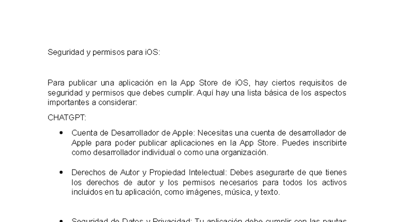 Seguridad y Permisos para iOS: Guía para Publicar en la App Store - Studocu