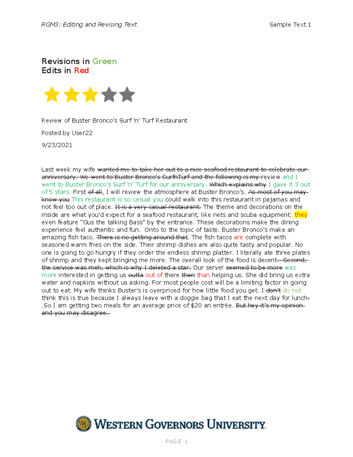 RGM3: Editing and Revising Review of Buster Surf Turf Restaurant - Studocu