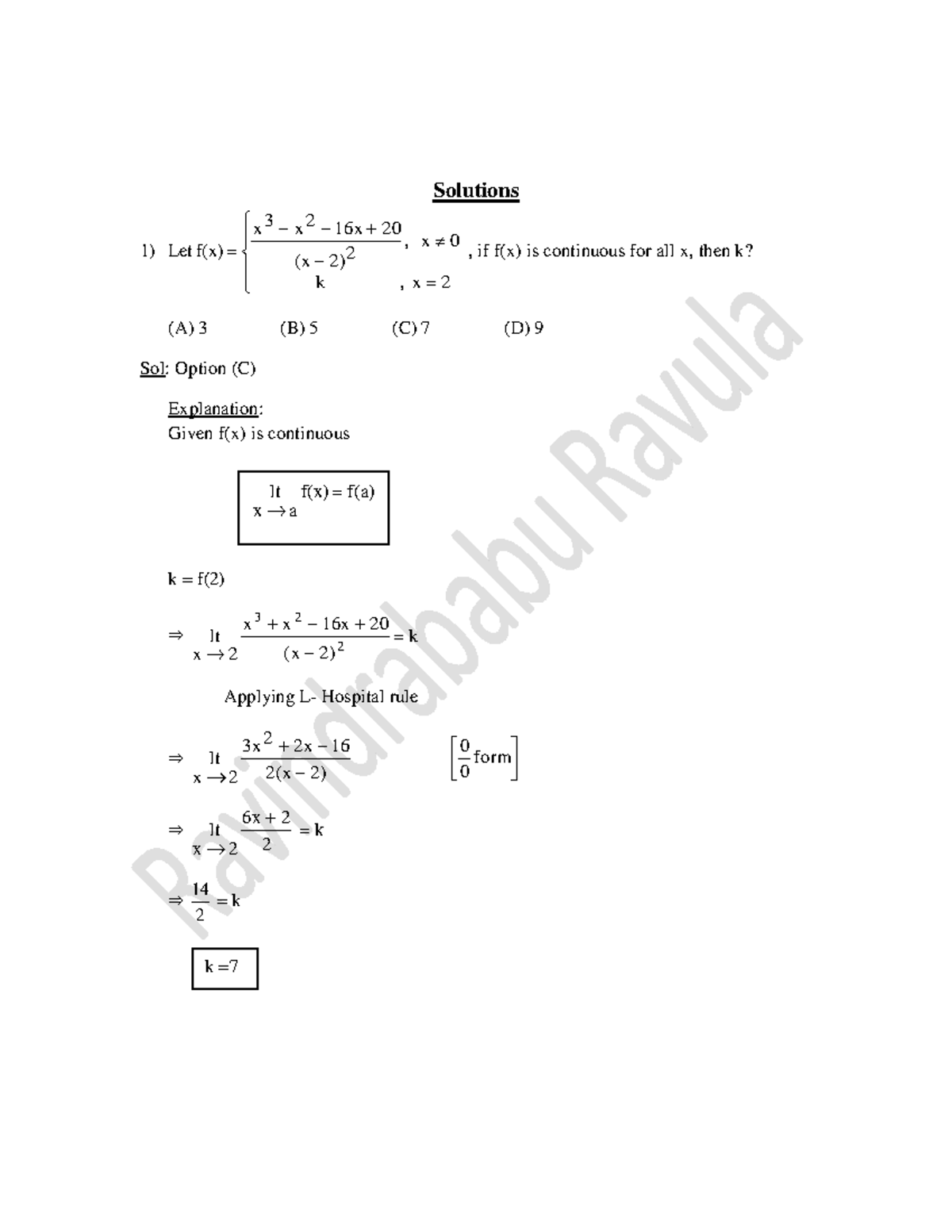 Solutions to Practice Questions on Continuity & Differentiability - Studocu