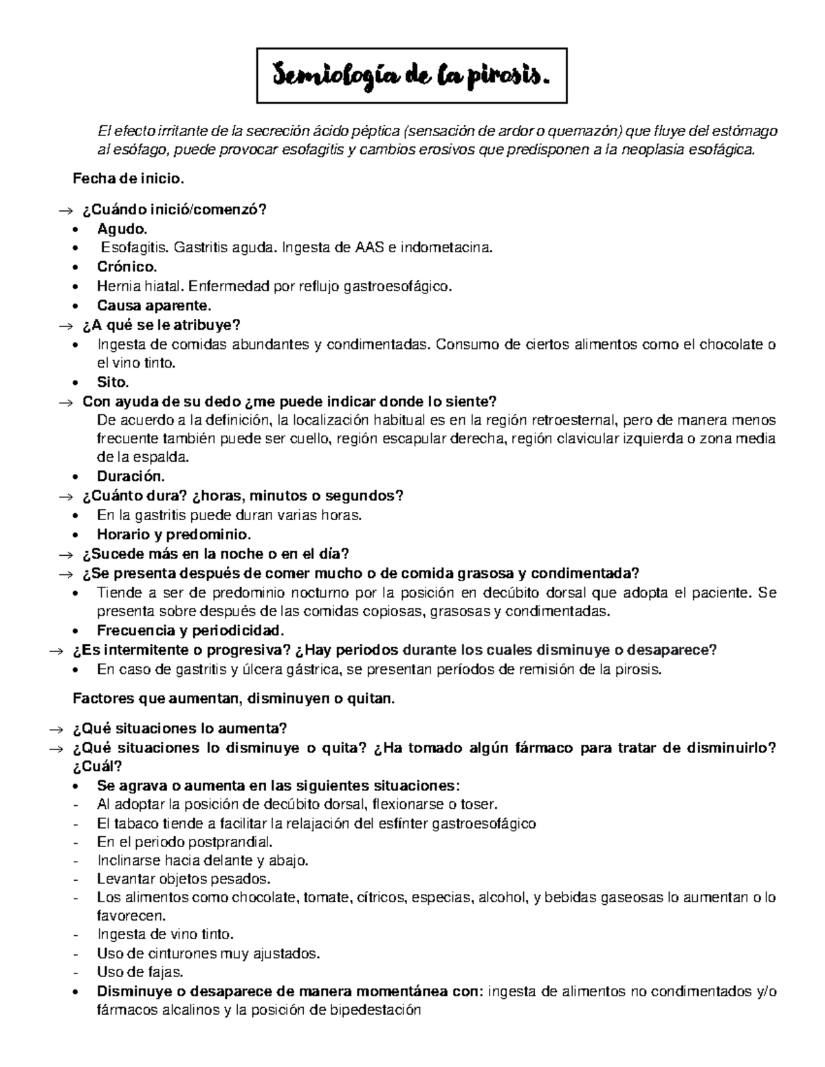 Semiología de la Pirosis: Causas, Síntomas y Tratamiento - Studocu