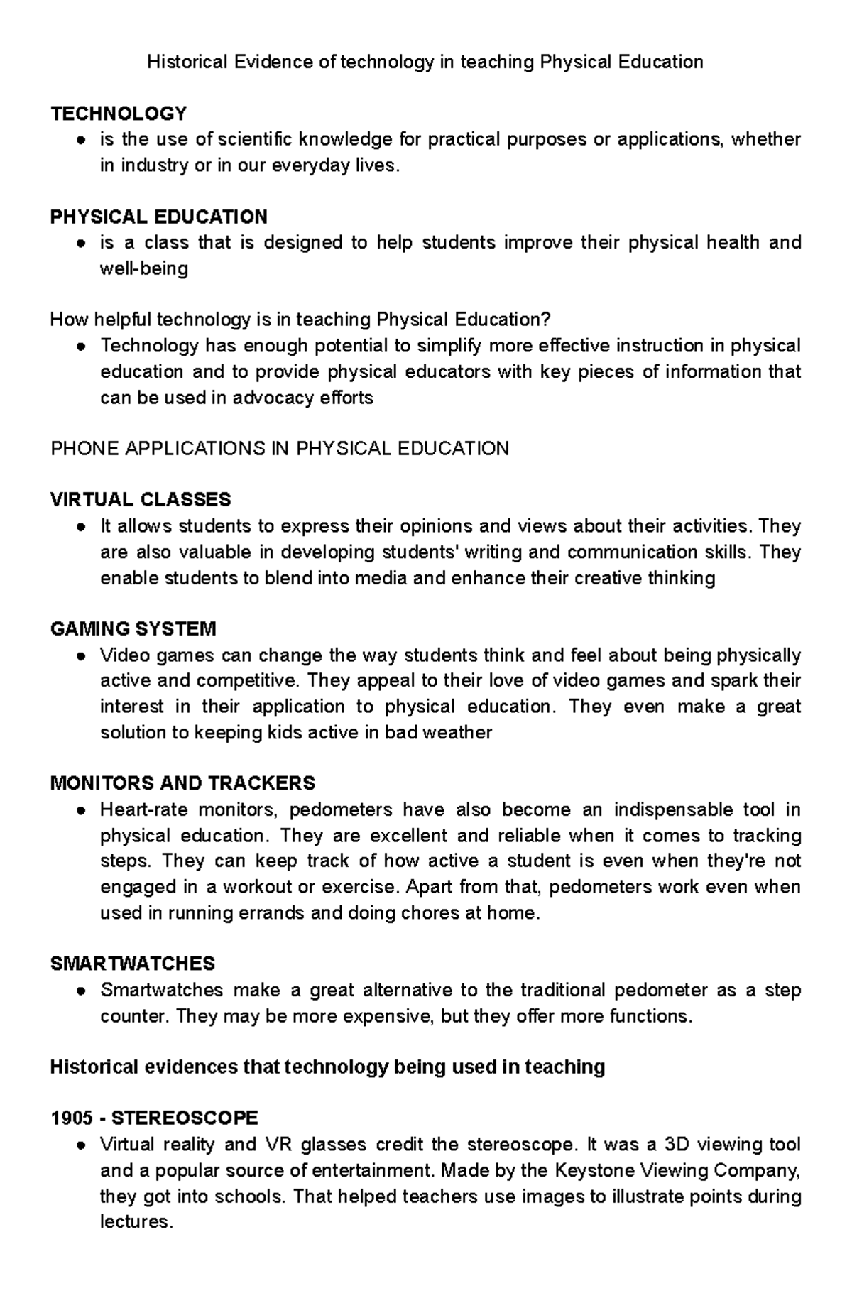 BPED 13 Topic 2 - Historical Use of Technology in PE Teaching - Studocu