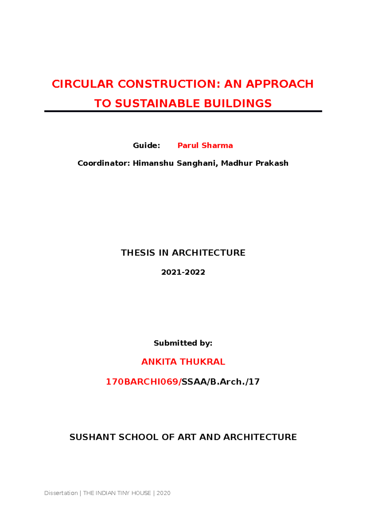 dissertation report: Tiny House - CIRCULAR CONSTRUCTION: AN APPROACH TO ...