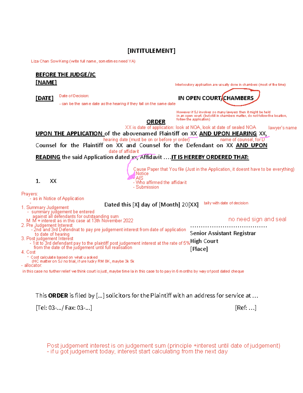 Skeletal Sample of Order for Interlocutory Application - Legal Notes ...