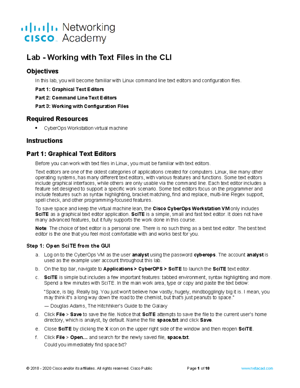 4.2.6 Lab - Using Text Files and Editors in Linux CLI - Studocu