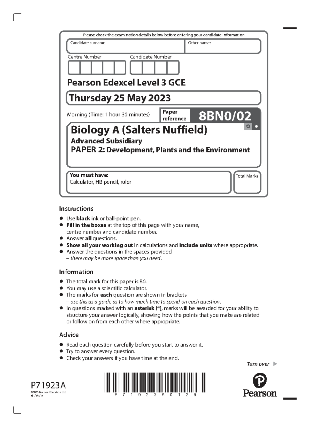 Biology A (Salters Nuffield) AS Paper 2 Exam Details - 25 May 2023 ...