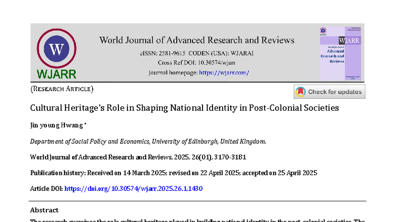 Cultural Heritage and National Identity: A Comparative Study (WJARR ...