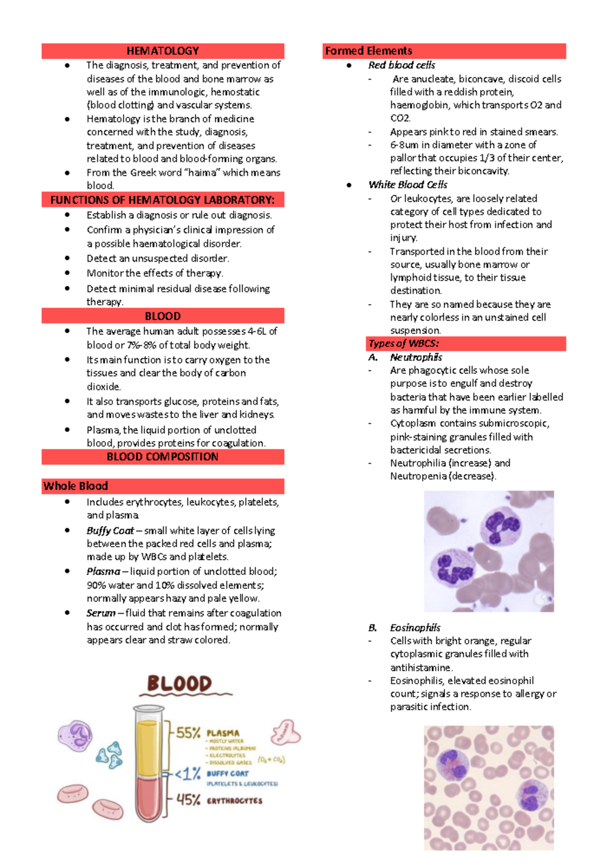 Intro to Hematology - HEM 101 Lecture Notes on Blood Disorders - Studocu