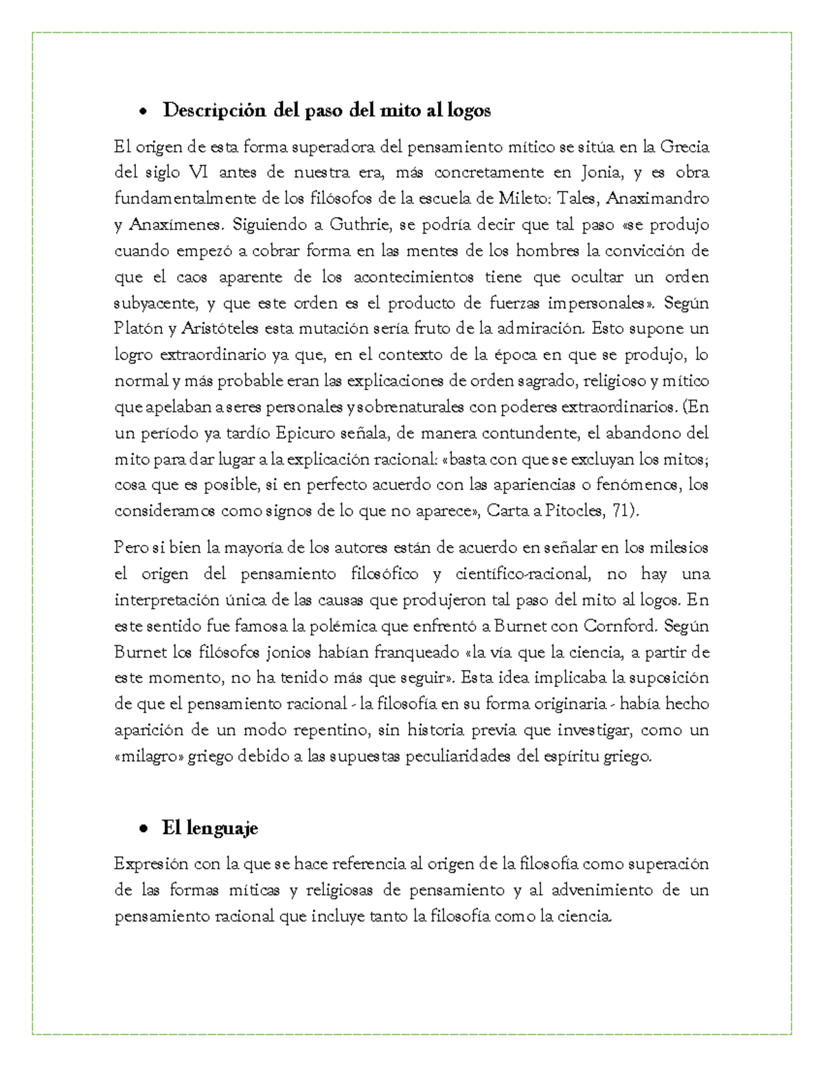Filosofía: Del Mito al Logos en la Grecia Clásica - Studocu