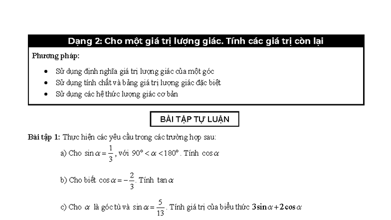 HDG 10: Giá Trị Lượng Giác và Phương Pháp Tính Toán - Studocu