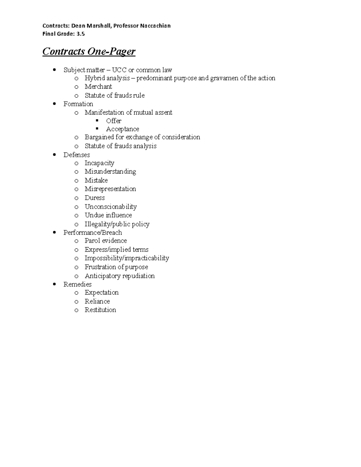 Contracts Attack Outline - Apalsa - Contracts: Dean Marshall, Professor ...