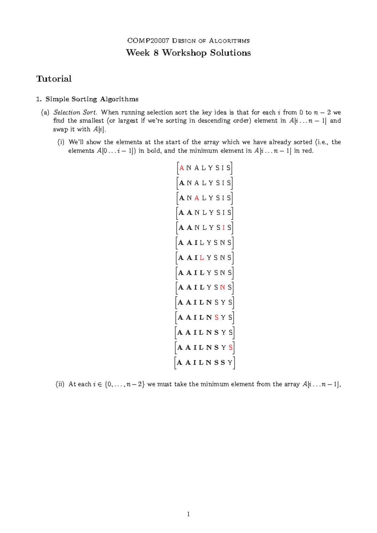 Solutions 8 - COMP20007 Design of Algorithms Week 8 Workshop Solutions ...