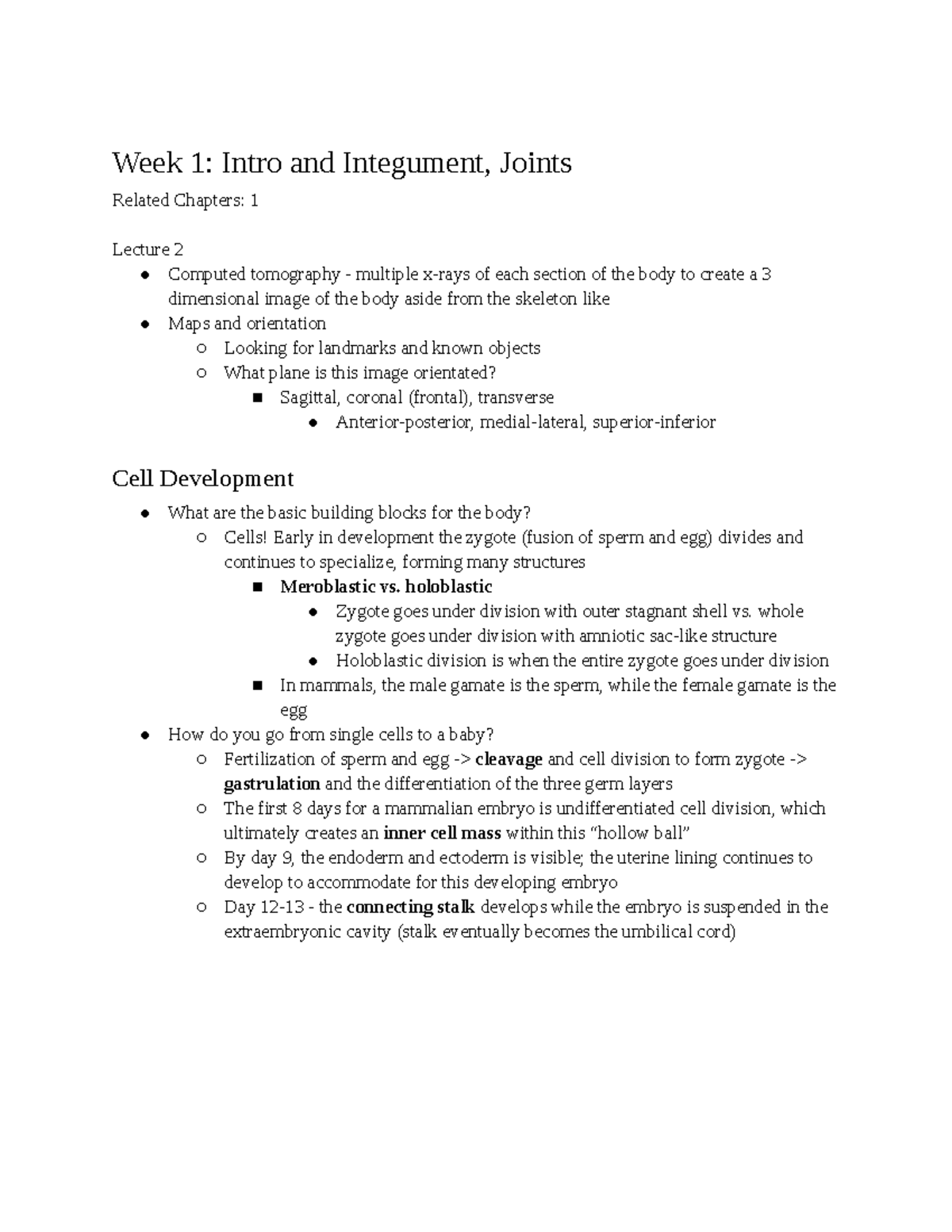 Mammal Lecture Notes (BIOL 101): Week 1 - Integument & Joints - Studocu
