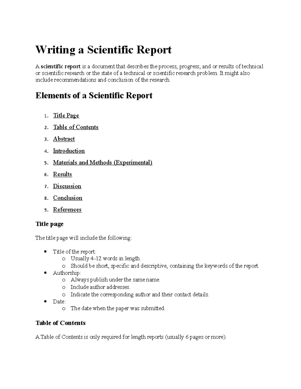 Scientific Report Writing: Key Elements and Structure Guide - Studocu