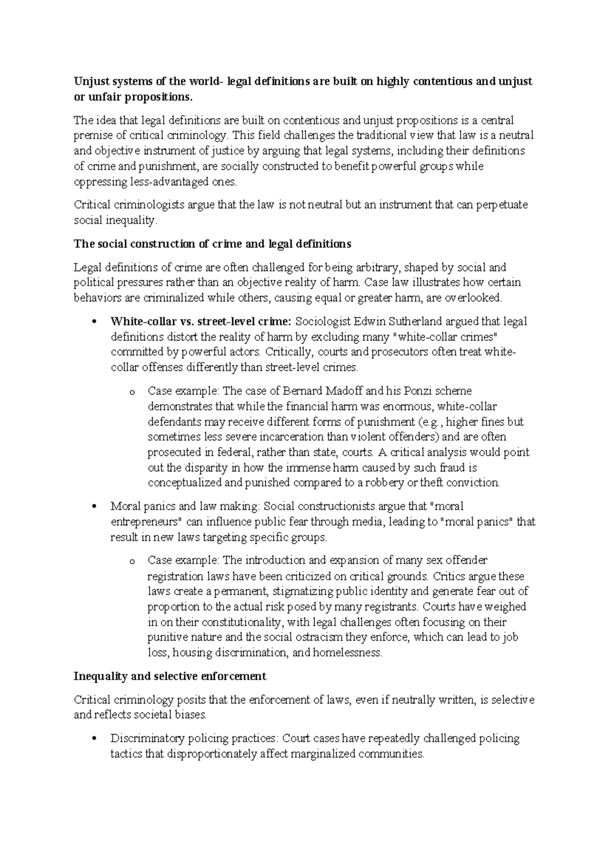 Critical Criminology & Penology: Unjust Legal Systems Explored - Studocu