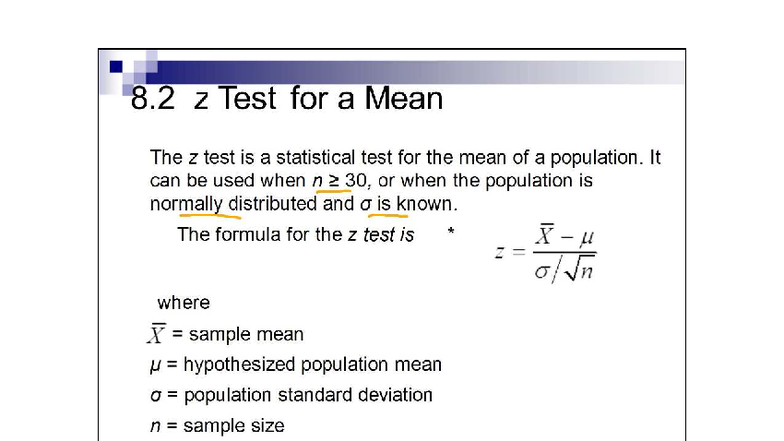 Stats 8.2: Z Test for Mean - Hypothesis Testing Examples - Studocu