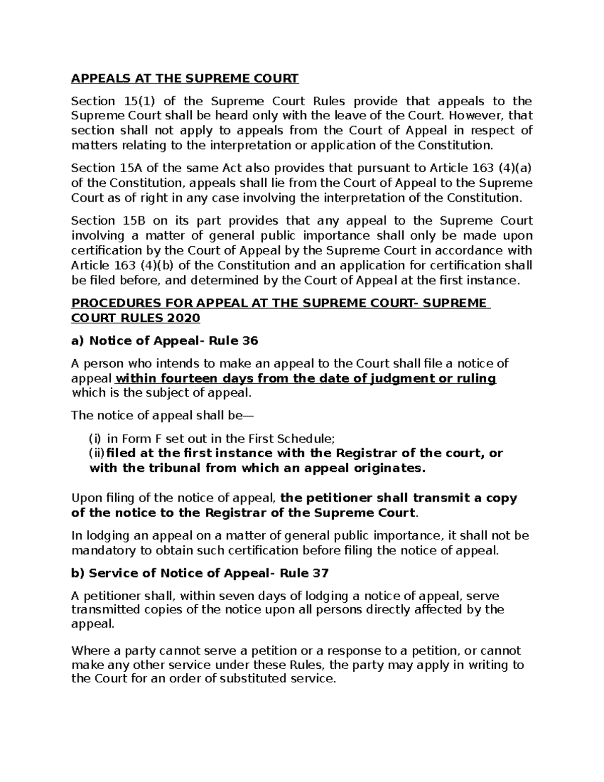 Procedures for Filing an Appeal at the Supreme Court - Studocu