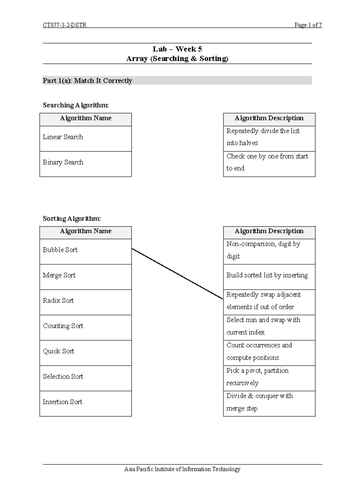 Lab Week 5 - Array Searching & Sorting Algorithms - Studocu