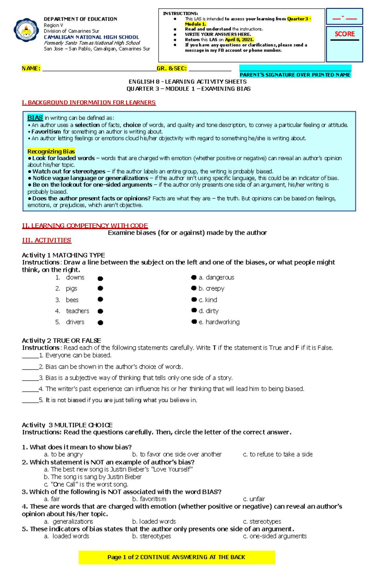 Lesson Plan - Morphology Insights and Activities (EDU 101) - Studocu