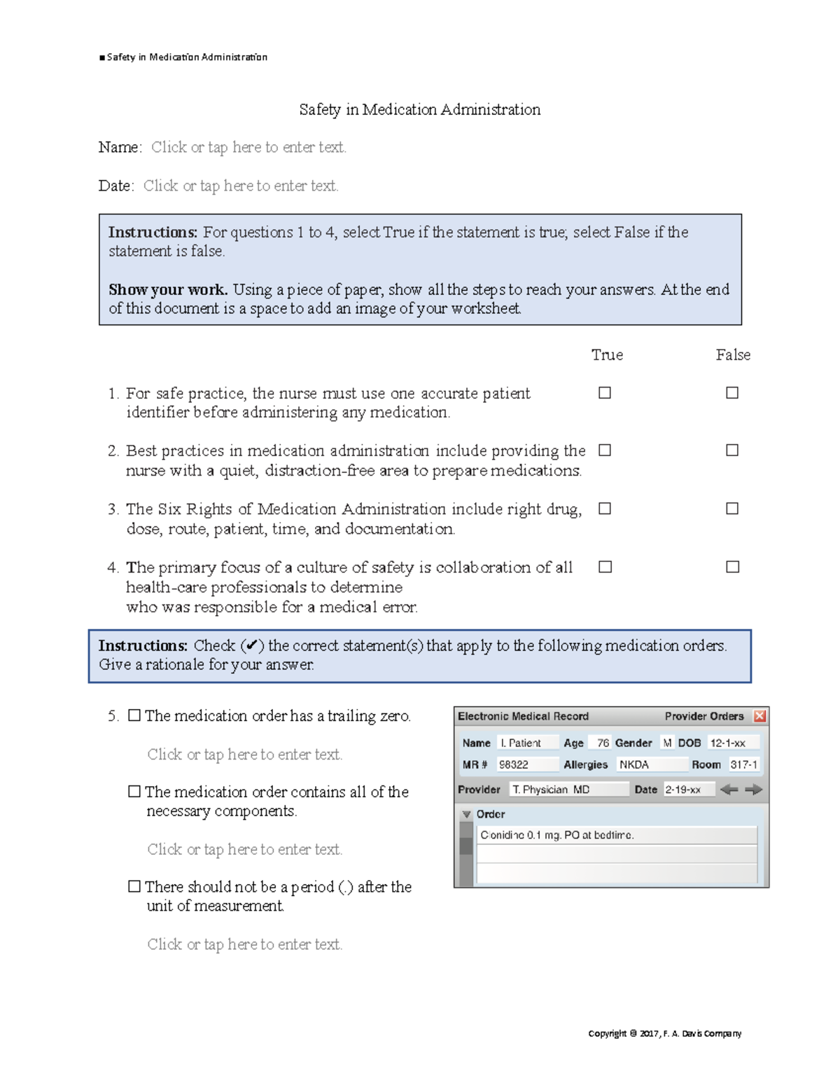Safety in Med Admin worksheet - Safety in Medication Administration ...