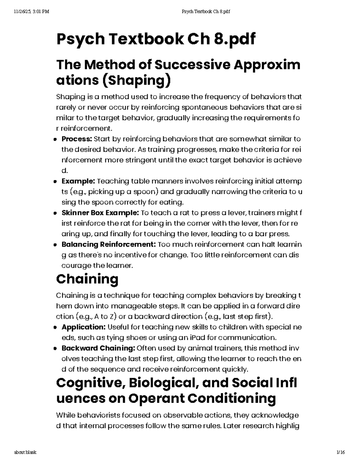Psych 101: Textbook Chapter 8 - Learning Theories and Applications ...
