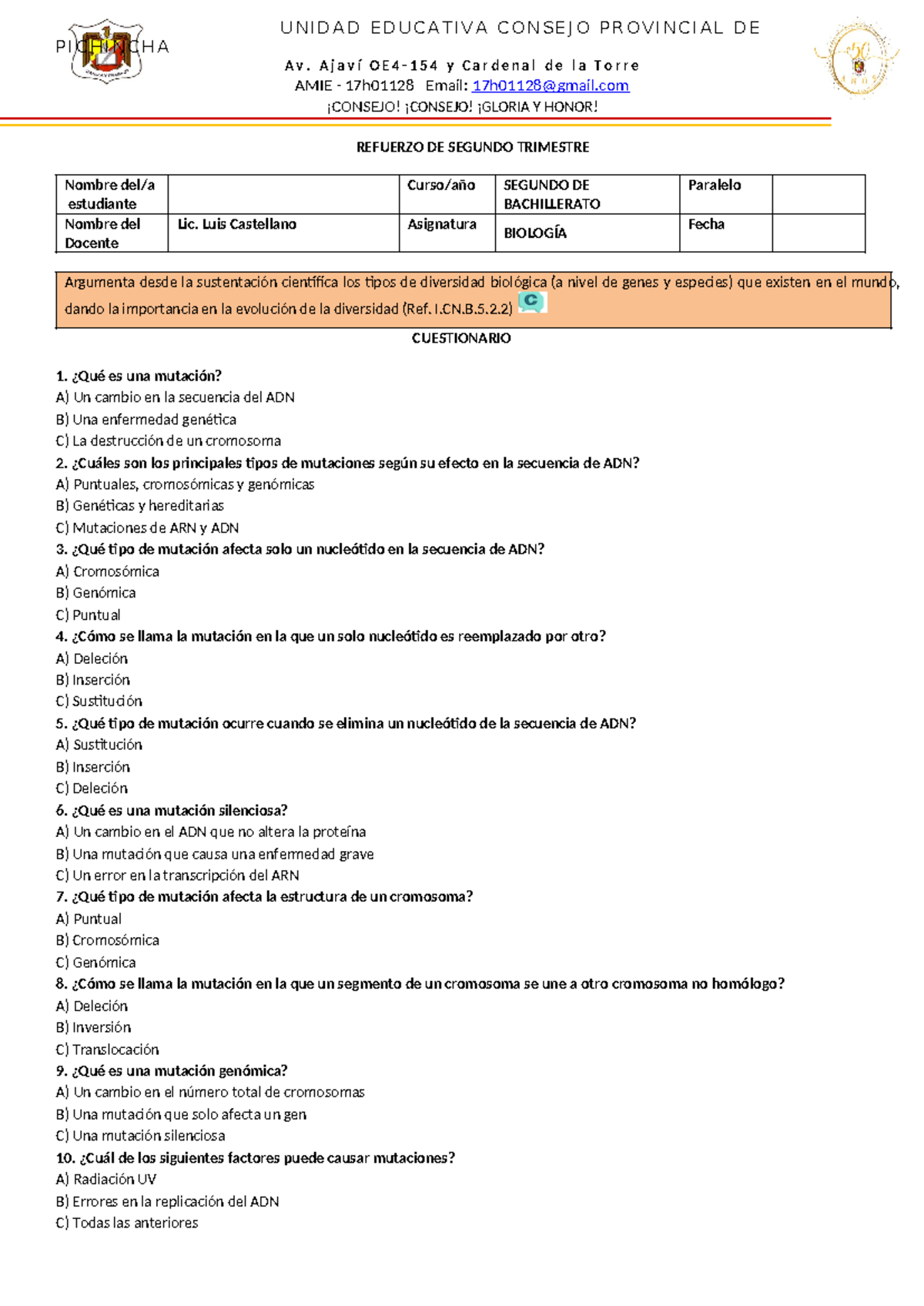 Refuerzo Biología II - Segundo Trimestre 2024 (Cód. Iitri) - Studocu
