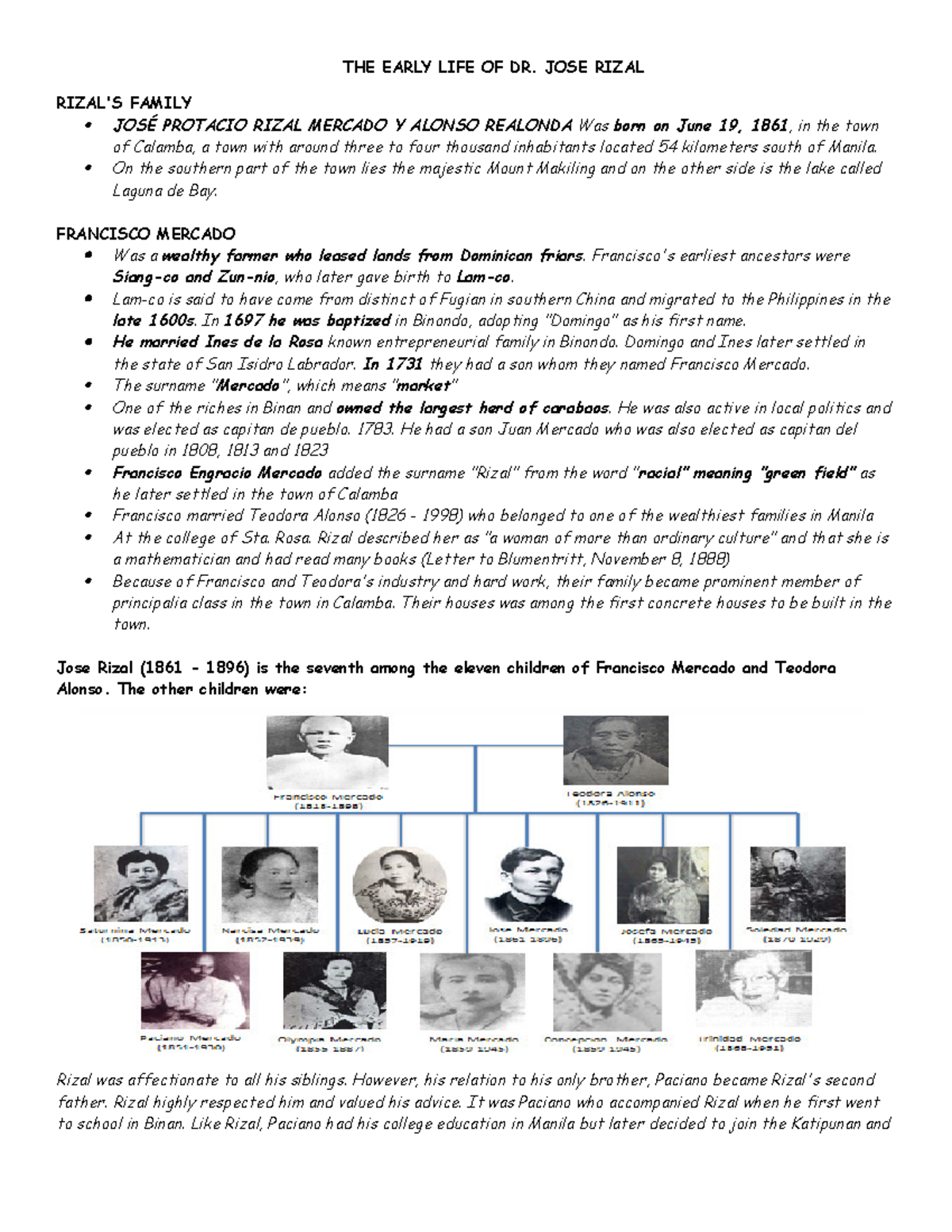 Rizal - THE EARLY LIFE OF DR. JOSE RIZAL RIZAL'S FAMILY JOSÉ PROTACIO ...