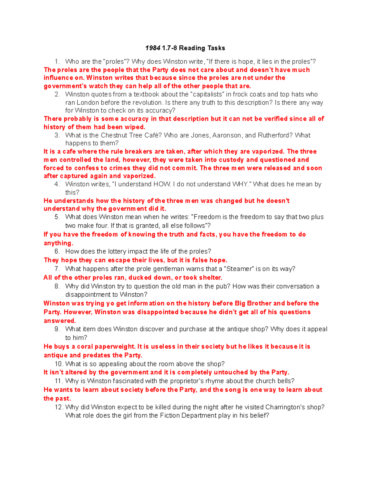 1984 Reading Tasks: Analysis of Chapters 1.7-1.8 Insights - Studocu