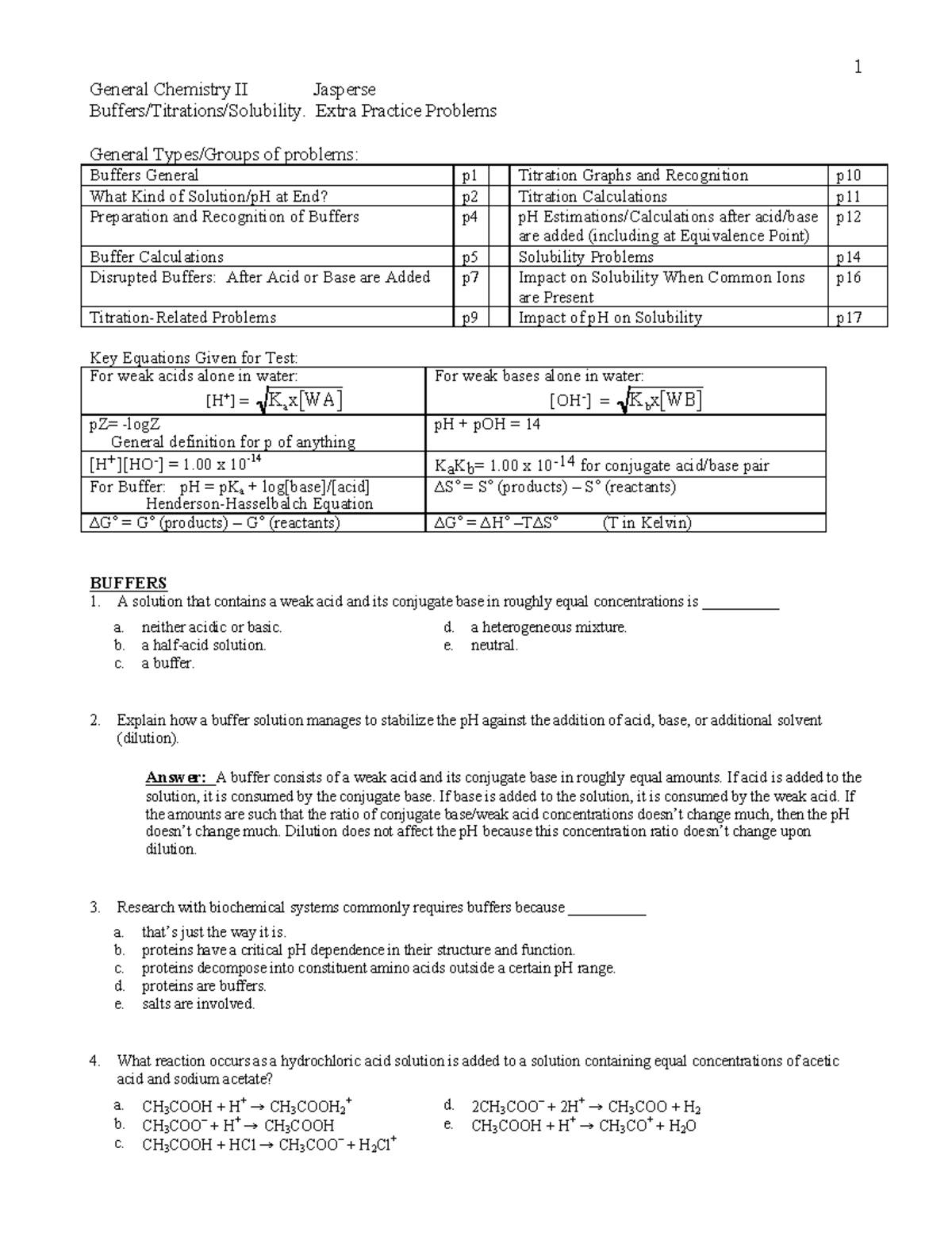 Test3 ch17b Buffer-Titration-Equilibrium Practice Problems - General ...