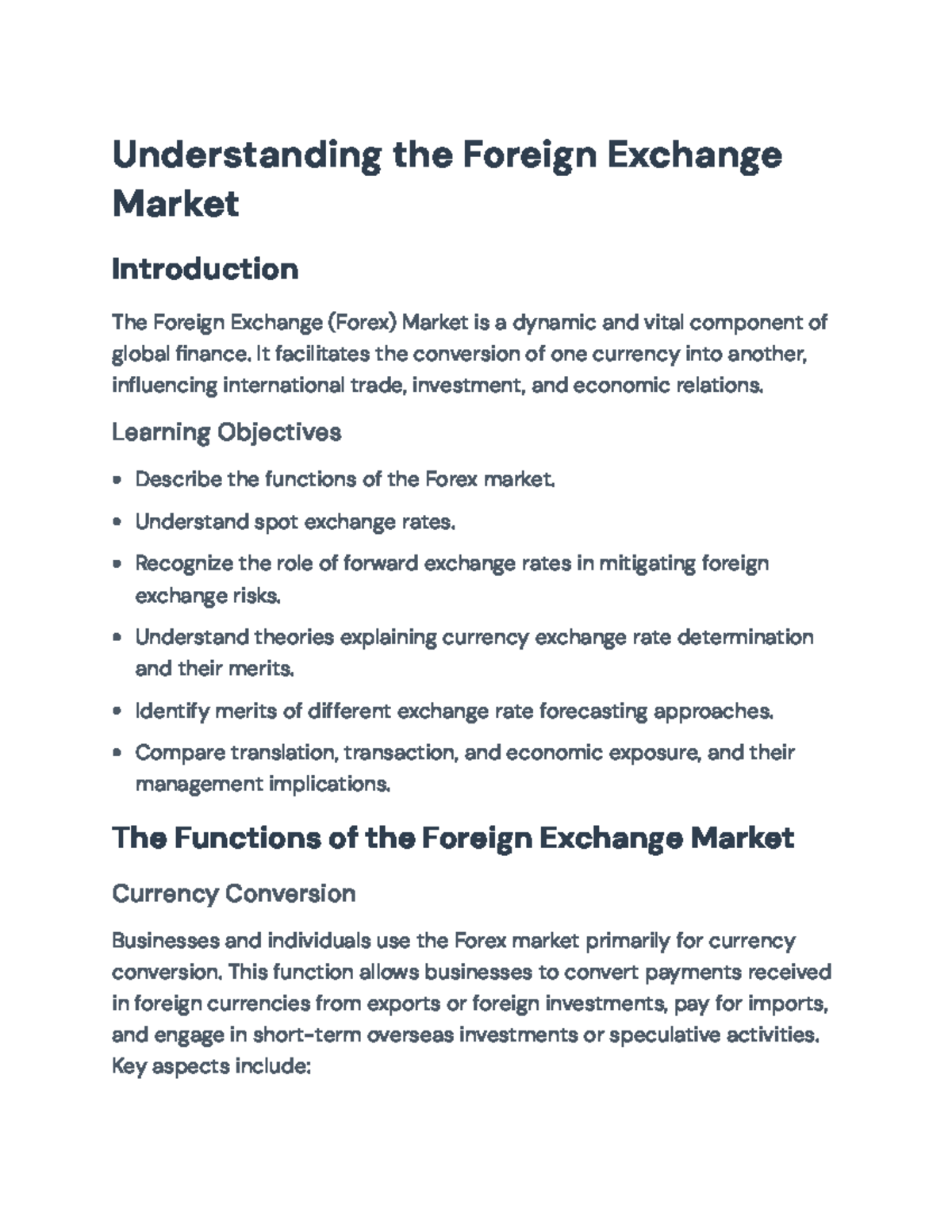 Understanding the Foreign Exchange Market: Function, Risk, and Theory ...