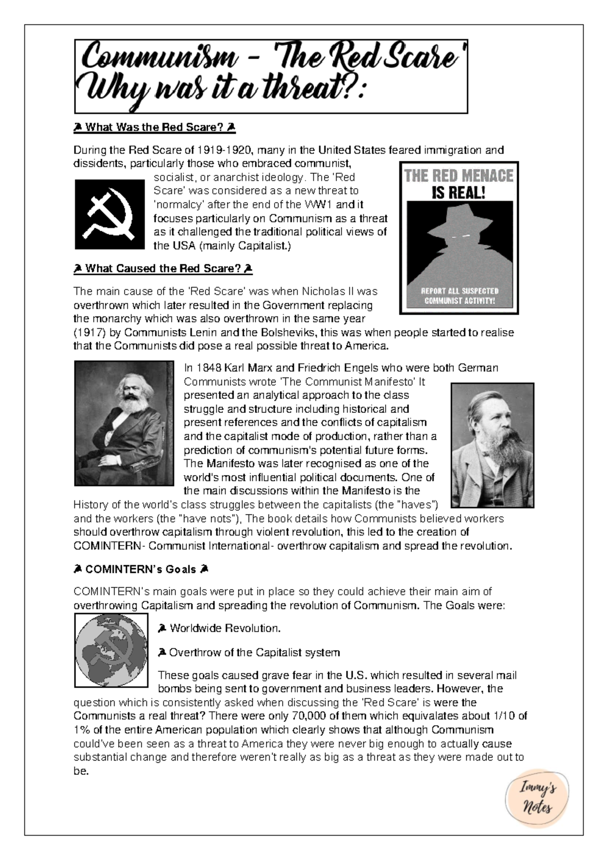A-Level History: Fact Sheet on the Red Scare (1919-1920) - Studocu
