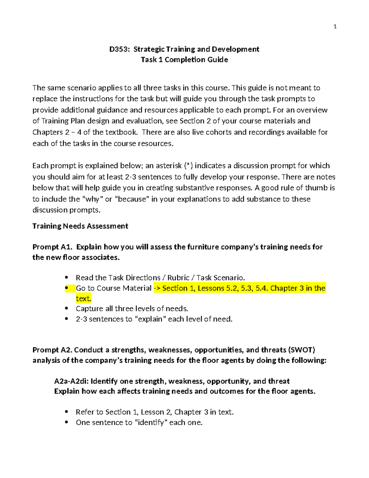 D353 Strategic Training Development Task 1 Completion Guide - Studocu
