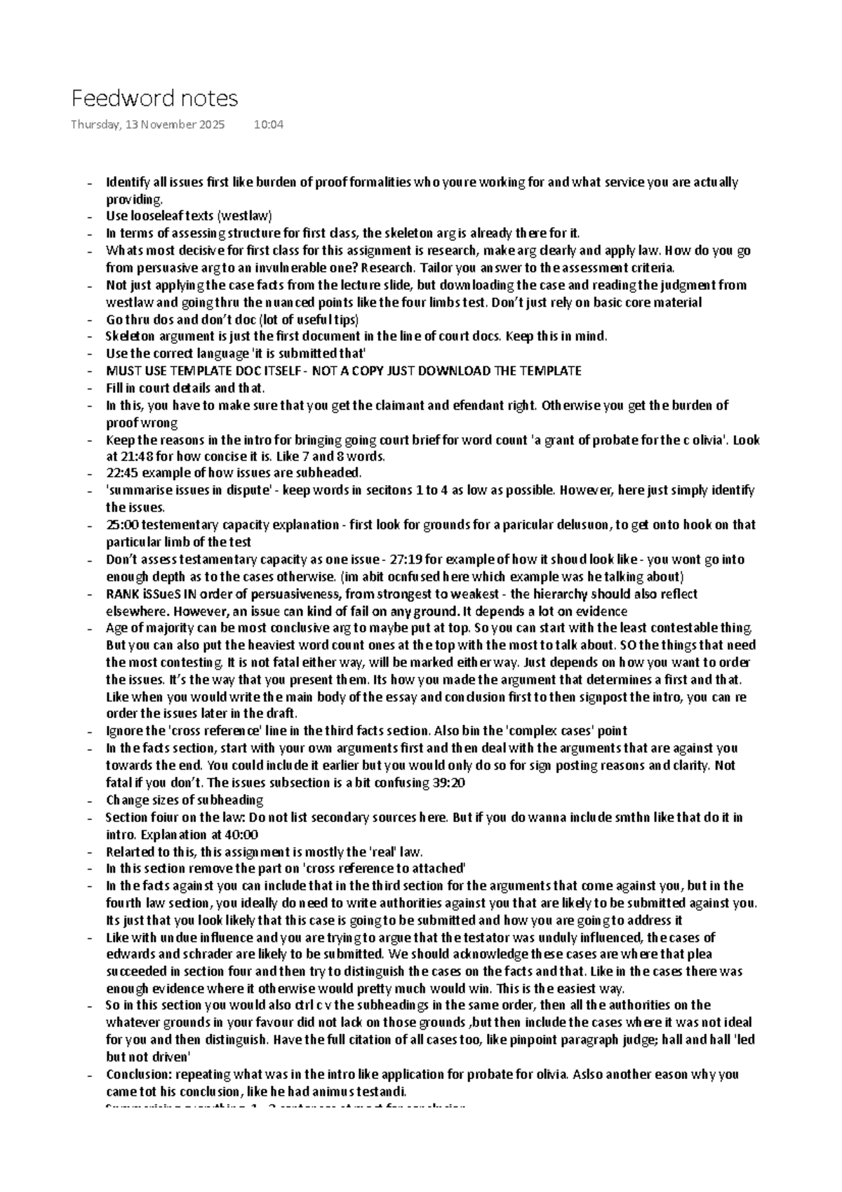 Feedword Notes: Legal Argument Structure & Research Tips for Assignment ...