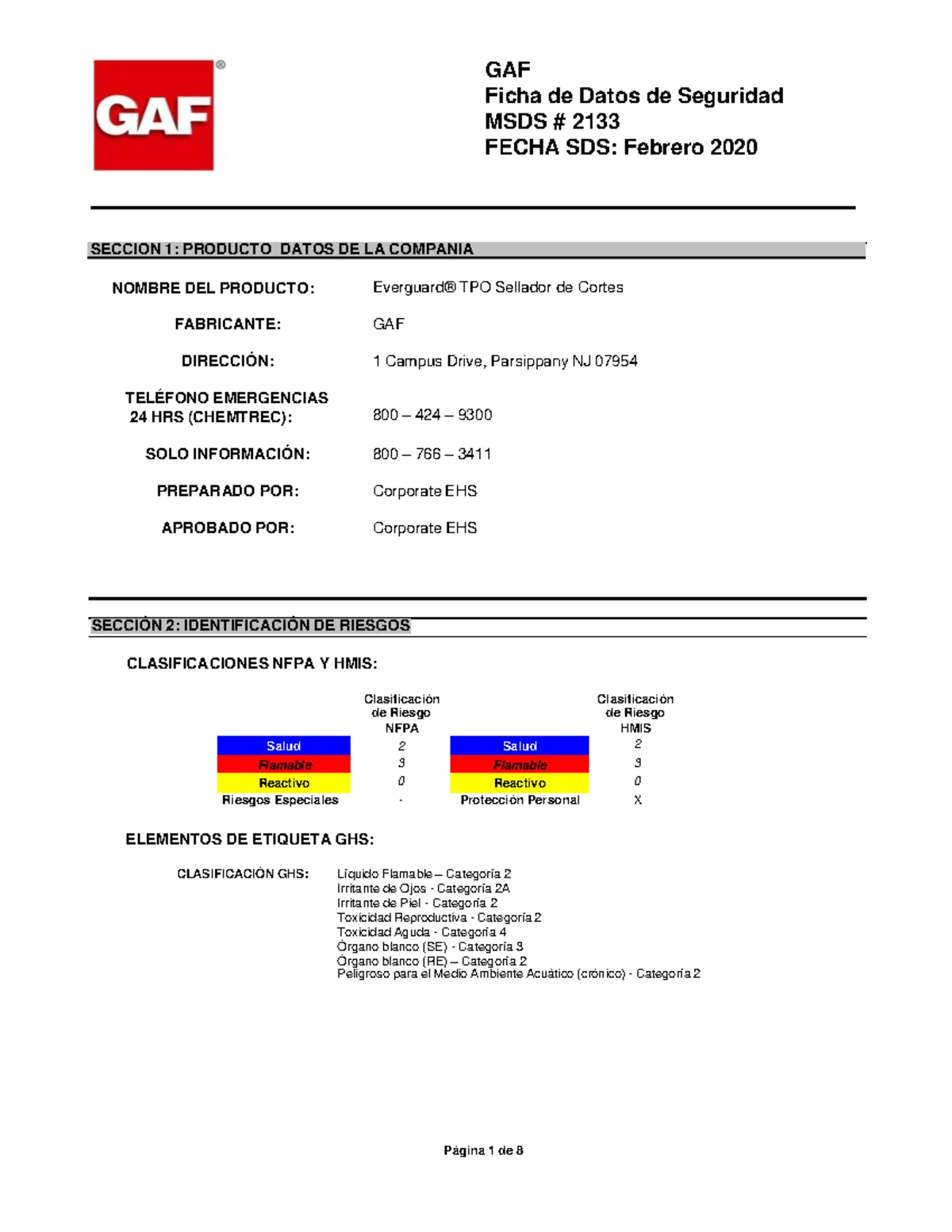 Hoja de Datos de Seguridad: COMEX 100 TOTAL BLANCO (19A0157100) - Studocu