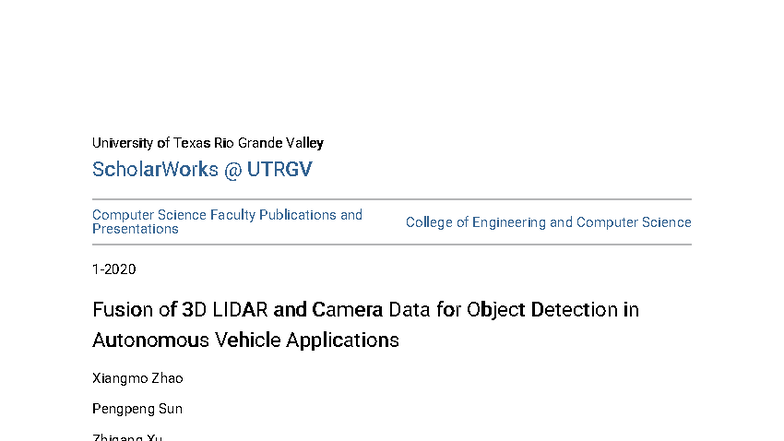 Fusion of 3D LIDAR and Camera Data for Object Detection in Autonomous Vehicles - Studocu