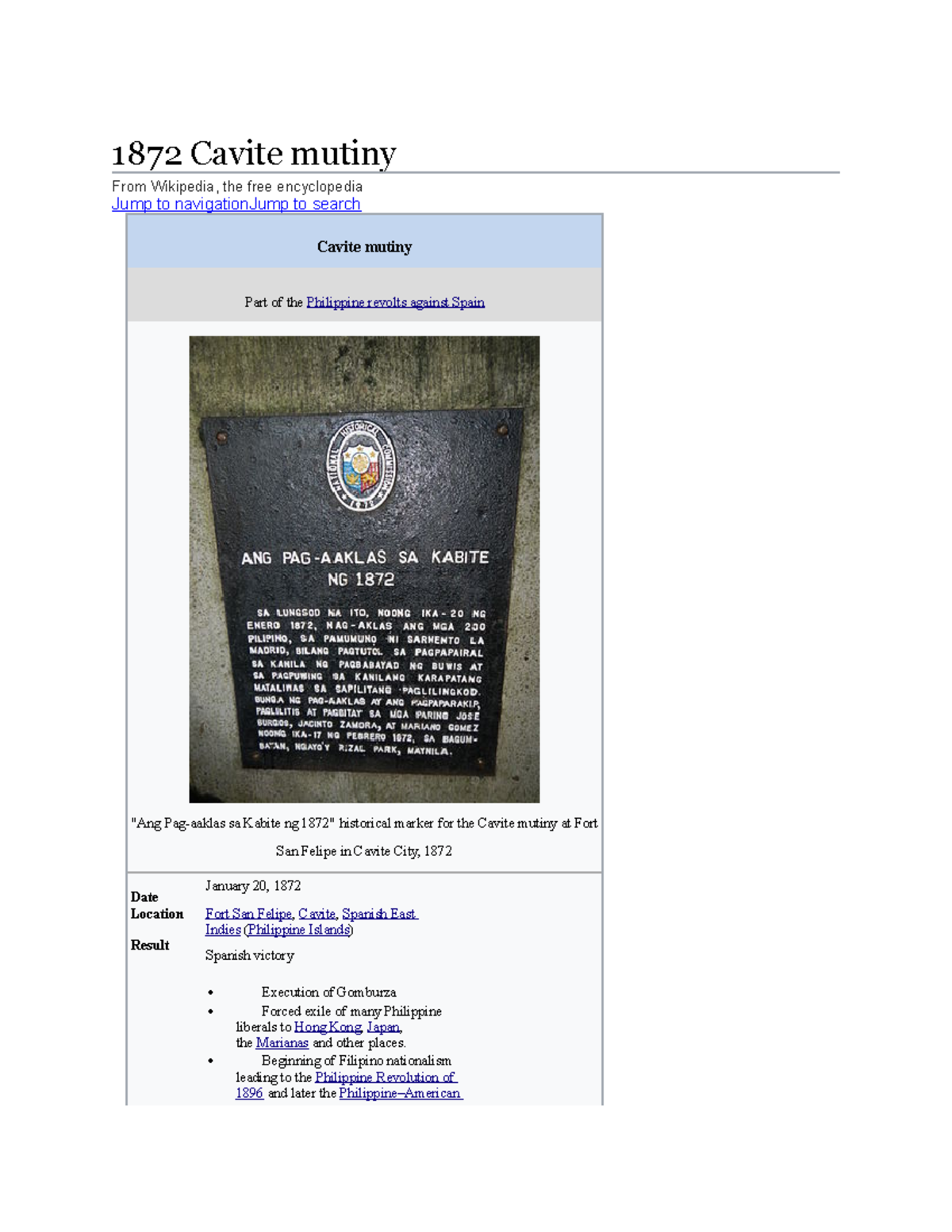 1872 Cavite Mutiny - Causes, Events, and Significance in History - Studocu