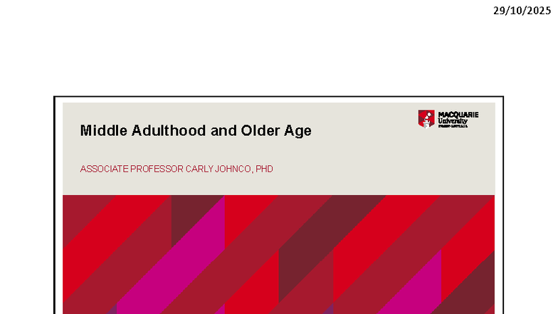 PSY2235 Week 12: Midlife and Older Age Insights - Studocu