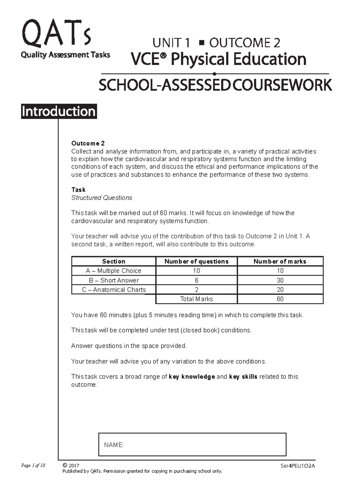 VCE PE Unit 1 Cardiorespiratory SAC Exam Preparation Guide - Studocu