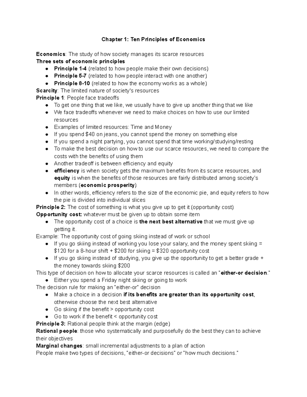 Econ 101 Notes Chapter 1 and 2 - Chapter 1: Ten Principles of Economics ...
