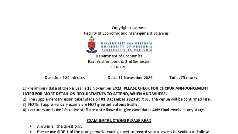 Final Exam EKN 120 - Economics 2nd Semester 2023 - Studocu