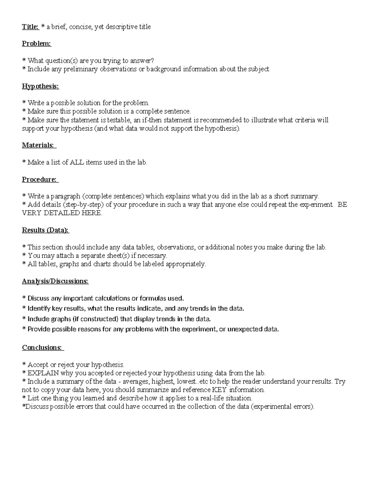 Lab Report Template - work - Title: * a brief, concise, yet descriptive ...