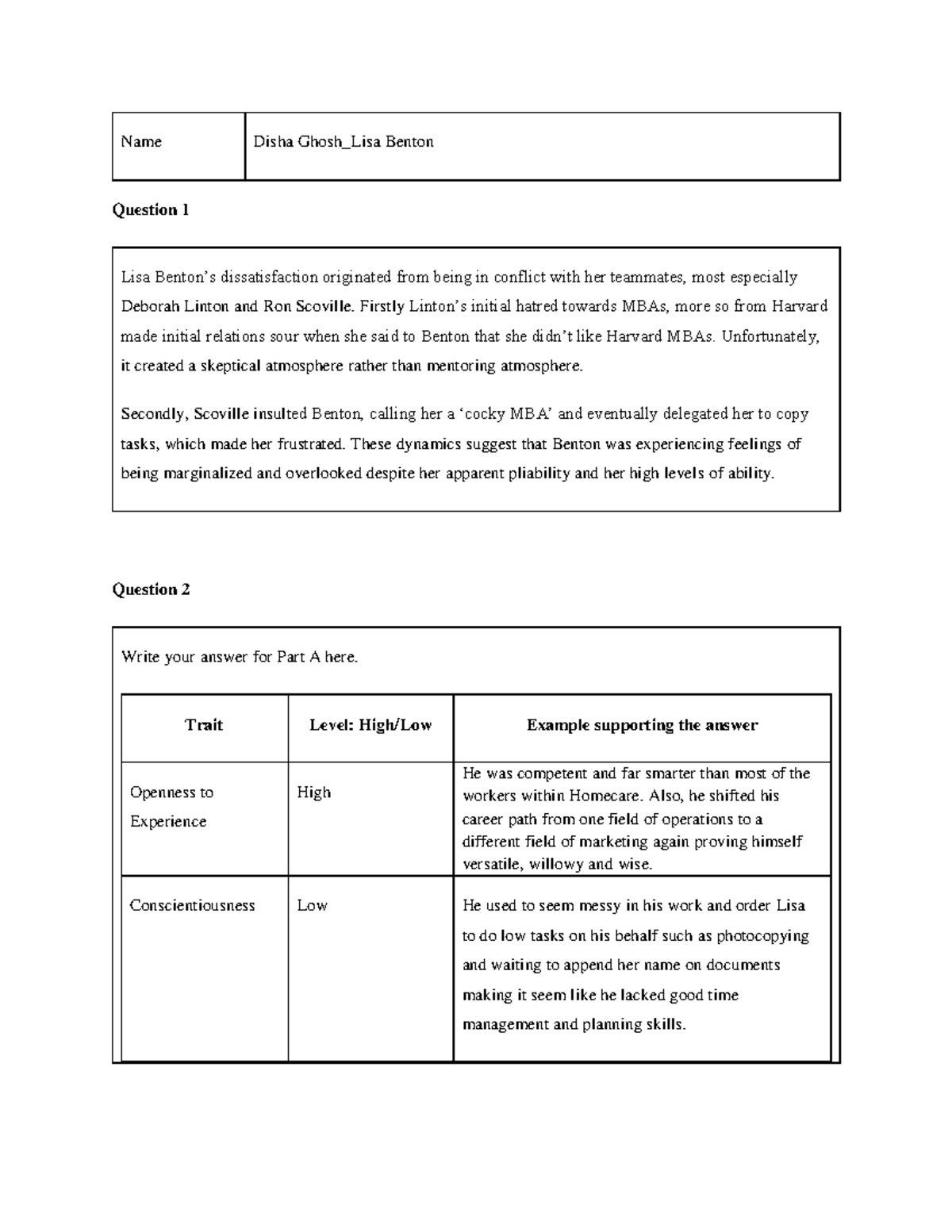 IMT Lisa Benton Disha Ghosh - Name Disha Ghosh_Lisa Benton Question 1 ...