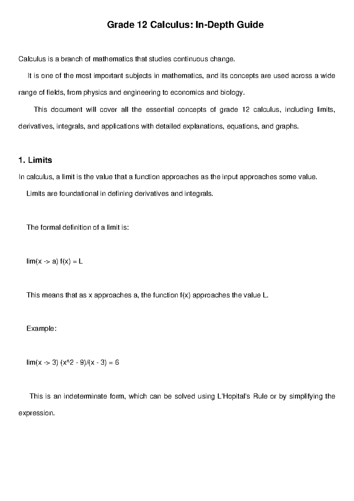 Grade 12 calculus final v3 - Grade 12 Calculus: In-Depth Guide Calculus ...
