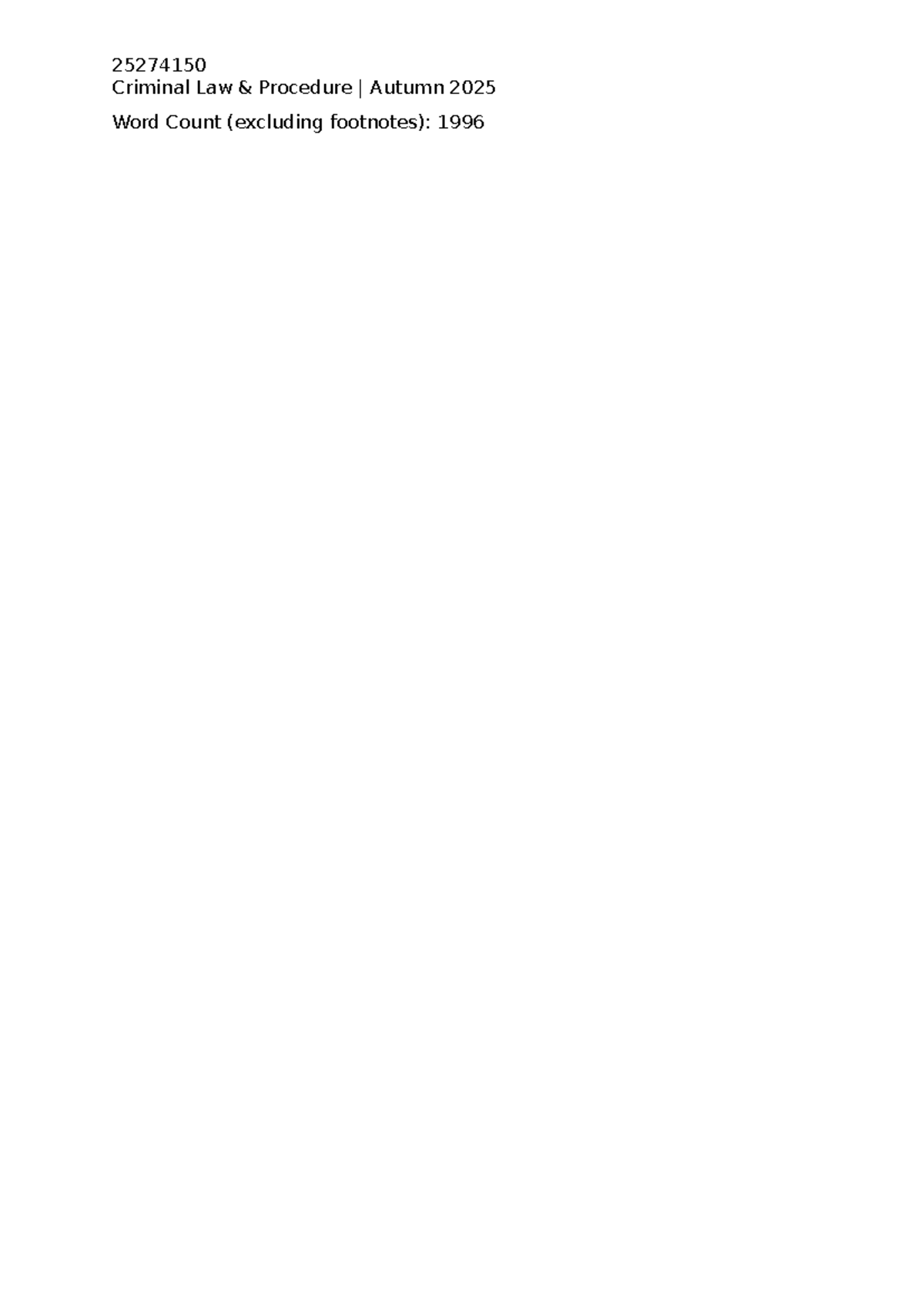 25274150 Criminal Law Procedure Autumn 2025: Murder Case Analysis Essay ...