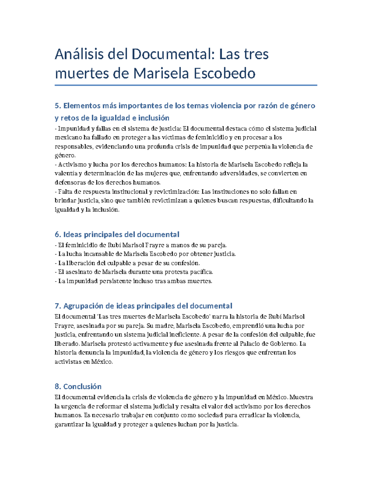 Análisis del Documental: Las Tres Muertes de Marisela Escobedo - Studocu