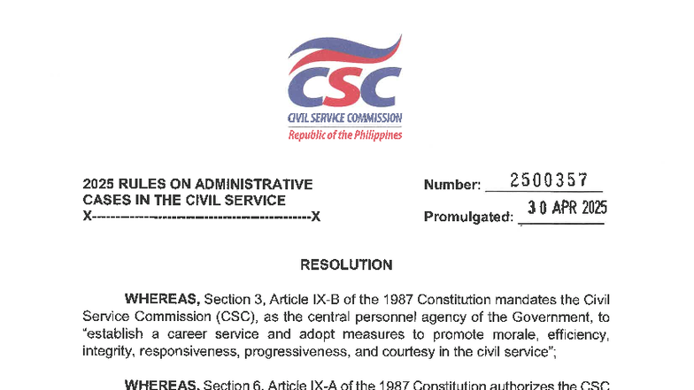 CSC 2025 RACCS: Revised Rules on Administrative Cases in Civil Service ...