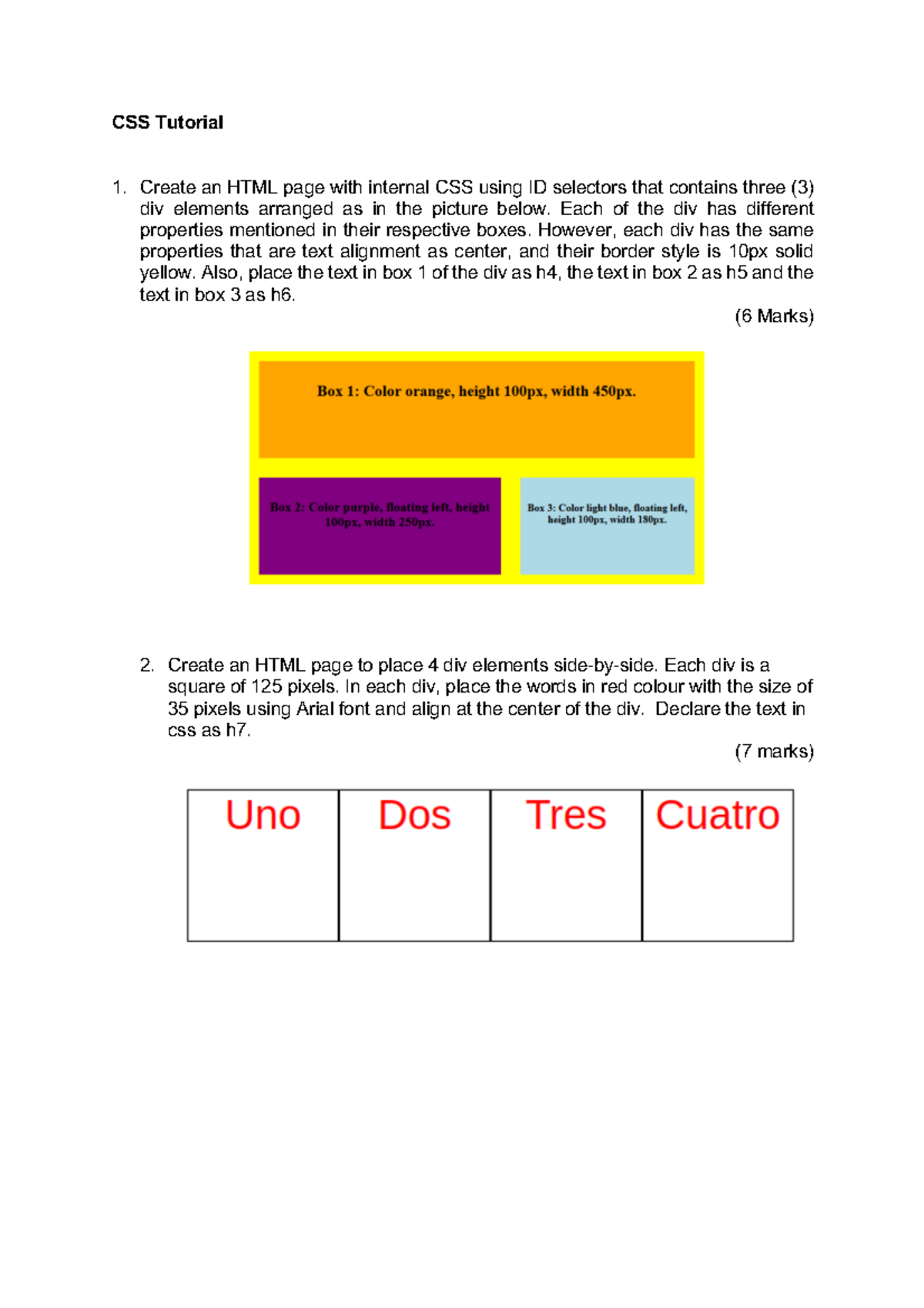 CSS Exercises: Internal CSS with ID Selectors and Div Elements - Studocu