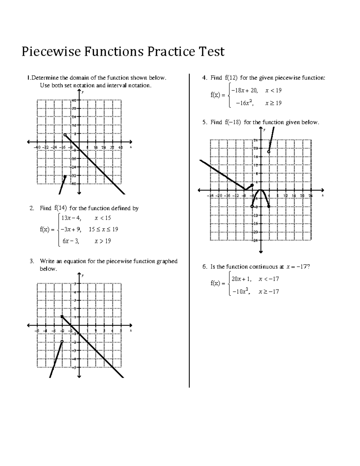 Piecewise Functions Practice Quiz (Math 101) - Studocu