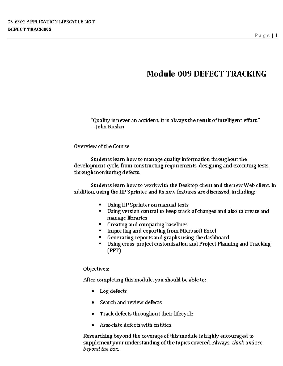 W11 Module 009 - Comprehensive Guide to Defect Tracking - Studocu