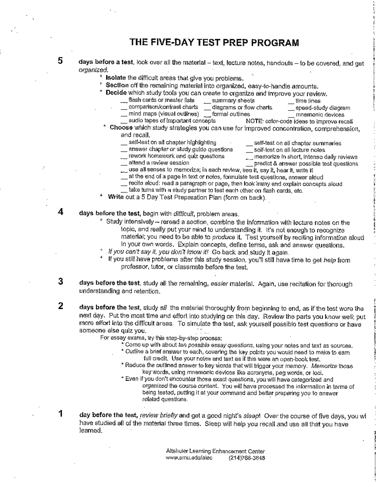 Five-Day Test Prep Strategy for Effective Review and Recall - Studocu